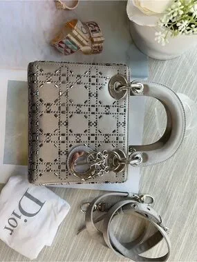 Dior | Bags | Christian Dior Mini Lady Dior Bag Grey Strass Cannage ...